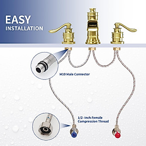 BWE 32-Inch Long Bathroom Kitchen Faucet Connector Braided Stainless Steel Supply Hose 1/2-Inch Female Compression Thread x 2 Pcs (1 Pair)