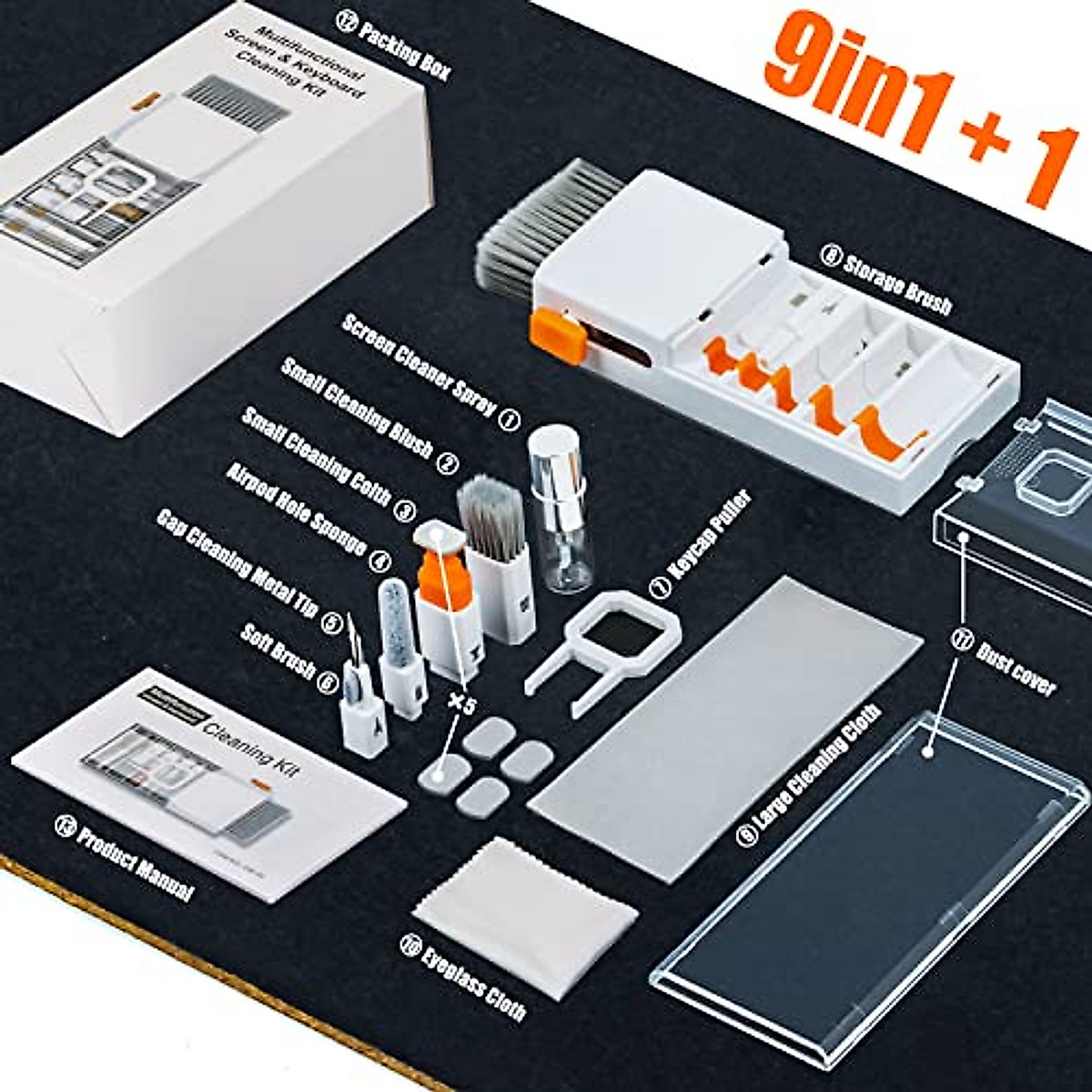 Laptop Computer Keyboard Screen Cleaner Kit, 10-in-1 Electronic Earbud Camera Lens Cleaning Brush Pen Tool for Airpod Pro Speaker Watch, Touchscreen Mist Spray for Phone Tablet MacBook PC iPad iPhone