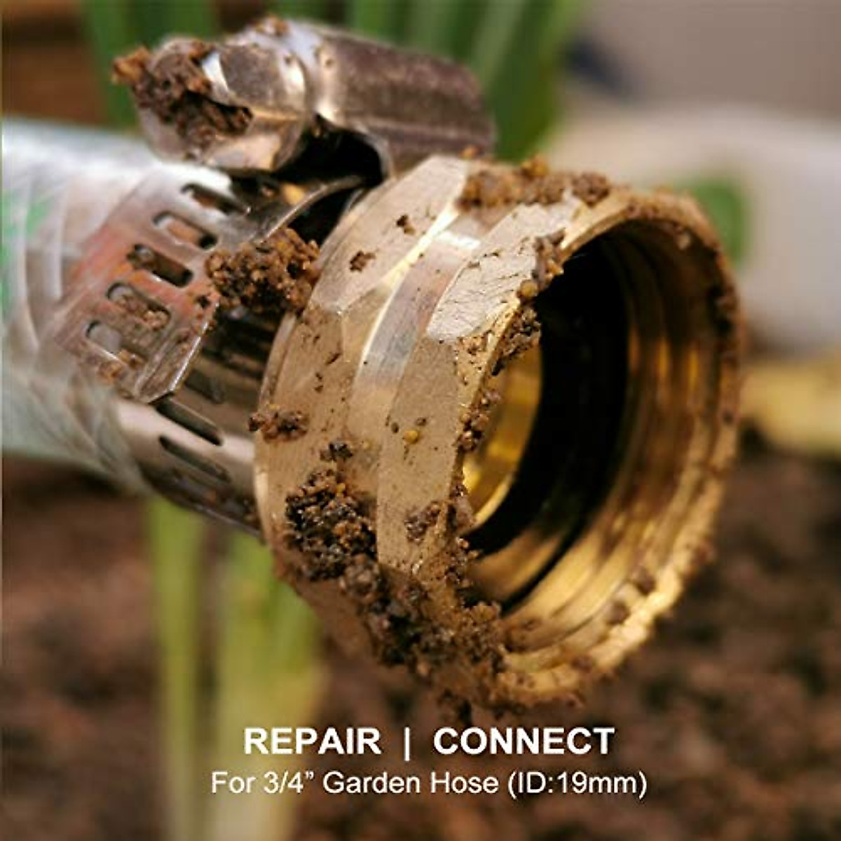 PLG Solid Brass 3/4 Inch Garden Hose Repair Kit Male and Female Hose End Repair Water Hose Fittings Connector with Stainless Steel Clamp