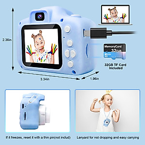One'sMore Upgrade Selfie Kids Camera for Boys, Christmas Birthday Gifts for 3-6 Year Old Boys, Kids Digital Camera with Video Function, Dual Lens Camera for Kids, Toys Gifts for Boys Age 3-6 (Blue)