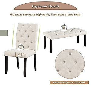 Goohome 6-Piece Farmhouse Kitchen Dining Set, Mid-Century Wood Rectangular Table, 4 Flannelette Upholstered Chairs and Bench Family Furniture, for Home, Apartment, Espresso