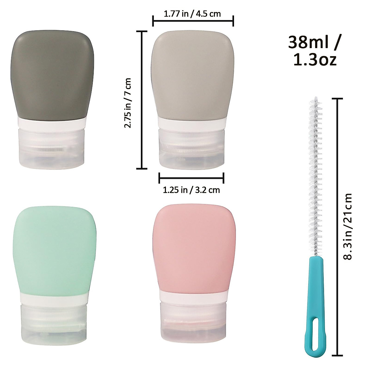 TACYKIBD 4Pcs Squeeze Salad Dressing Bottles, Leakproof Mini Sauce Condiment Bottles and Dressing to Go for Lunch, Portable Salad Dressing Container with 2Pcs Cleaning Brush (1.3OZ, 38ML)