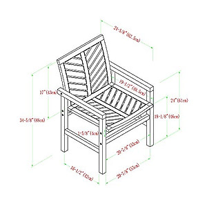 Walker Edison 2 Piece Outdoor Patio Chevron Wood Chair Set All Weather Backyard Conversation Garden Poolside Balcony, Set of 2, Brown