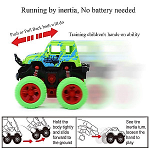 JAFATOY Toy Cars for Kids 1-5 Years Old Boys Girls, 2 Pack Monster Trucks Pull Back Car Toy Durable Big Wheels 360 Rotating Stunt Toy Truck Great Gift for Toddler Boys