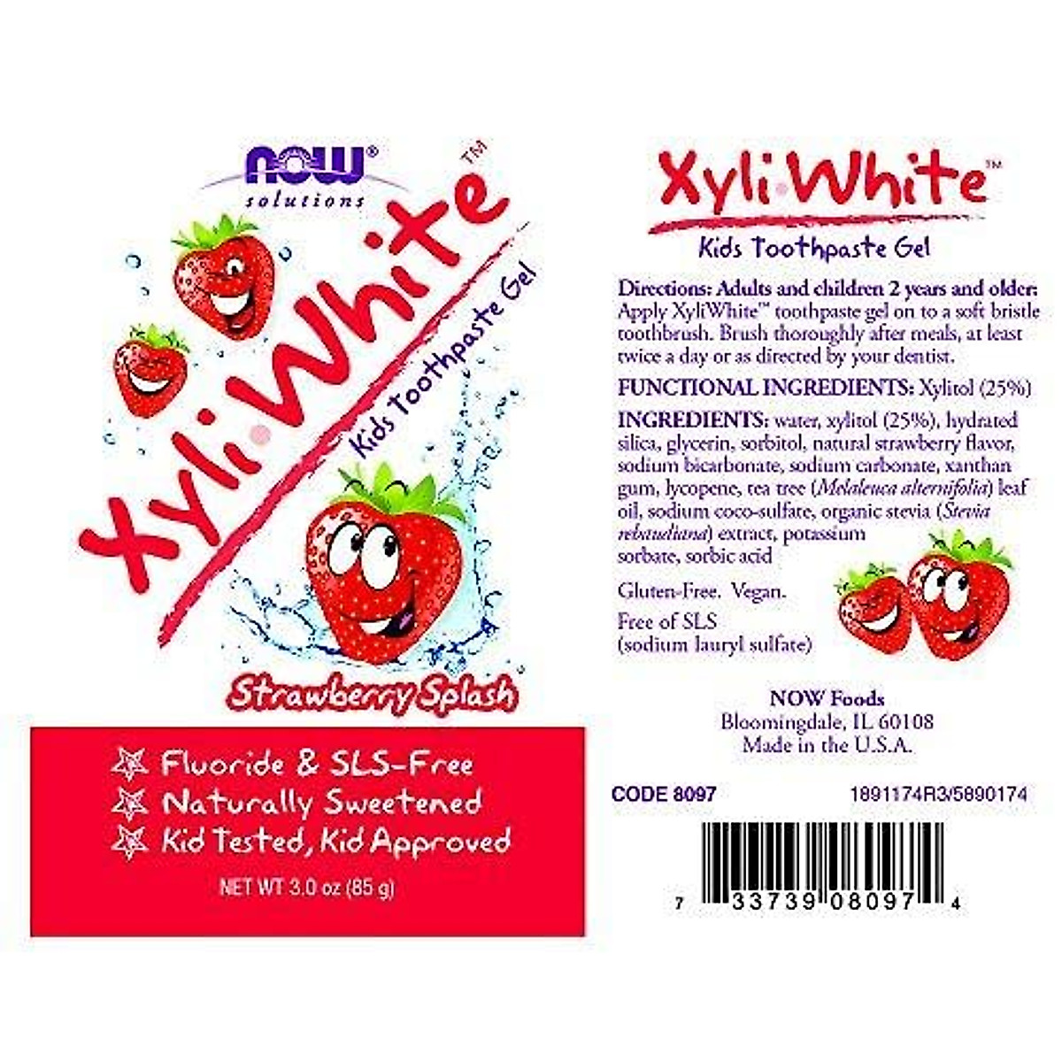 NOW Foods Solutions XyliWhite Kids Toothpaste Gel Strawberry Splash - 3 oz