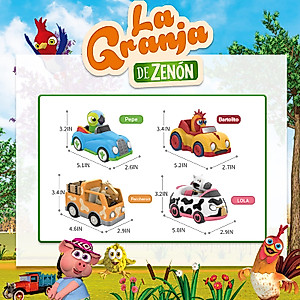 TOYMAKER La Granja De Zenon Kids Car Bartolito Chicken Toys Push and Go Cars Toys Lorito Pepe Bird Toys Friction Powered Inertia Cars for Toddlers 1-3 Birthday for Girls Boys