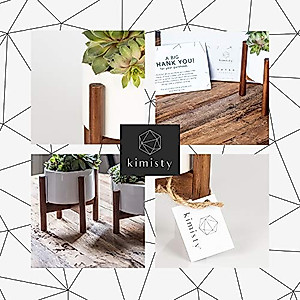 kimisty 10 Inch Succulent Planter, Large Round Bowl with Drainage, Mid Century White Ceramic Pot with Wood Stand, Succulent Garden Shallow Pot, Tabletop Centrepiece, Includes Gift Pack