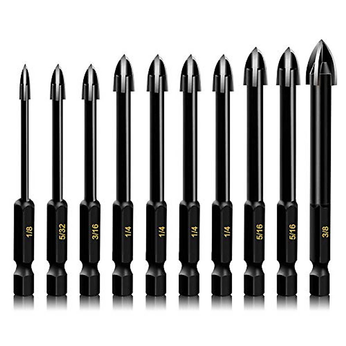 10-Piece Glass Concrete Drill Bit Set, Masonry Drill Bits for Brick, Plastic and Wood, Hex Shank Tungsten Carbide Tip Drilling Tools for Mirror and Ceramic Tile on Concrete and Brick Wall.
