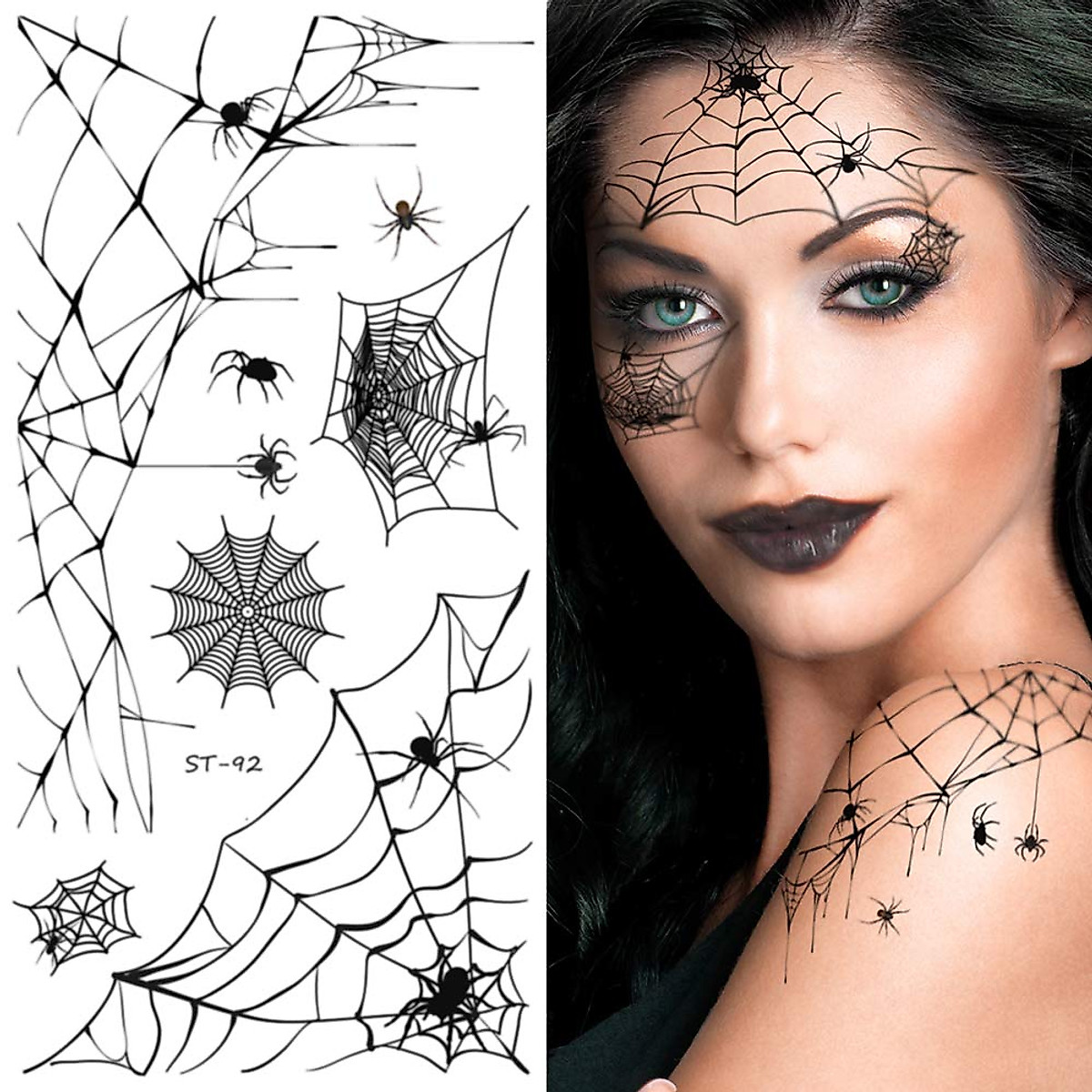 Supperb® Temporary Tattoos - Horror Cobweb Spider Web Halloween Face Tattoos (Set of 2)