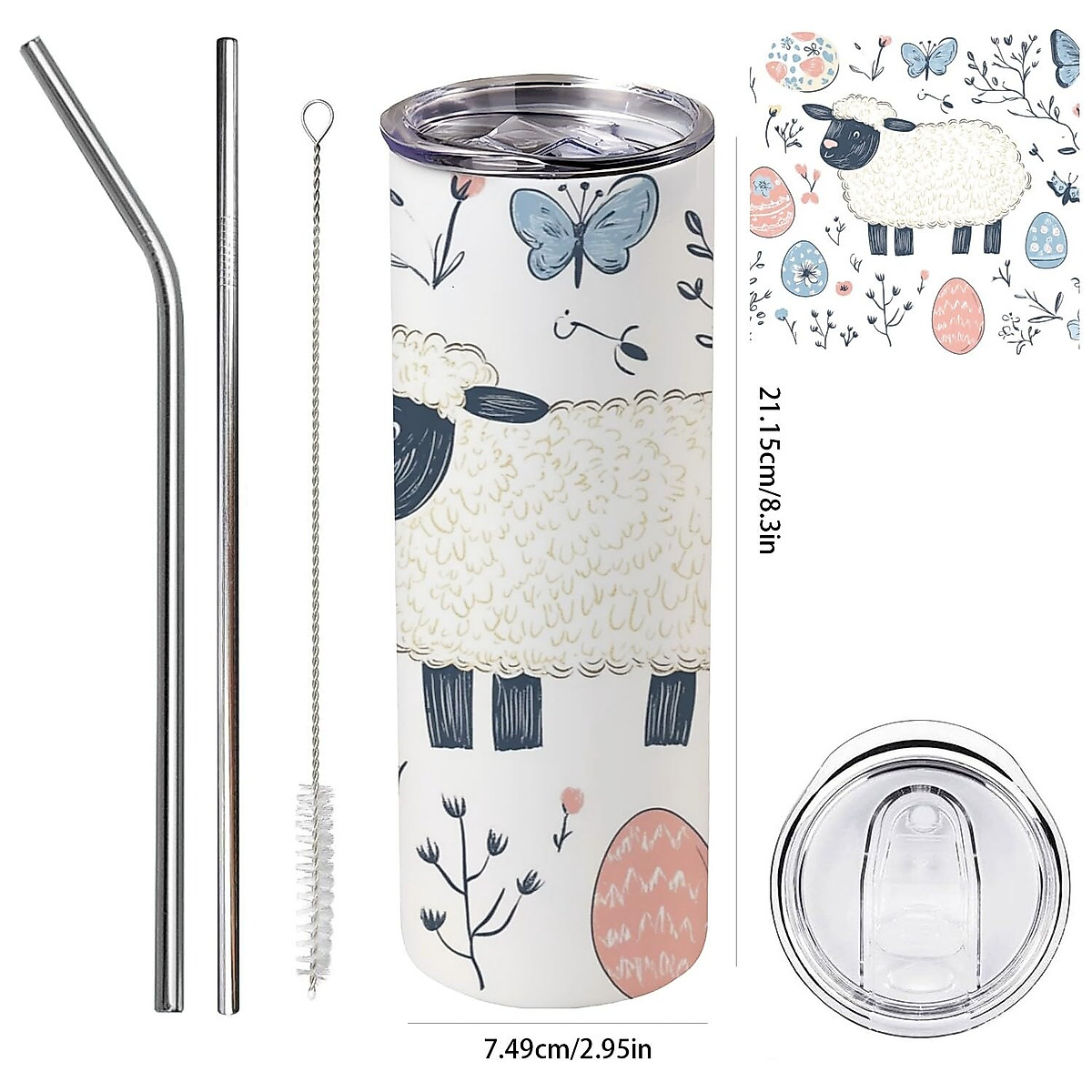 Tumbler with Lid and Straw Cute cartoon hand drawn lamb Thermos Coffee Travel Mug Cute Cups 20 oz Insulated Tumbler for Daily Holiday Decor Gift Coffee Cup