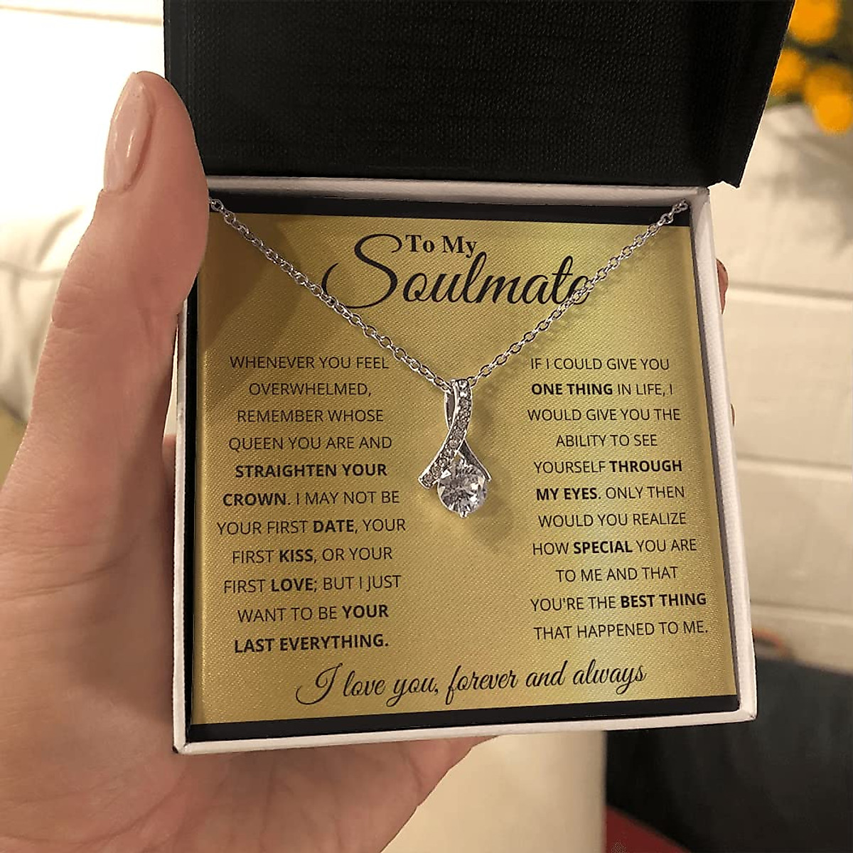 FG Family Gift Mall Gifts For Wife Romantic, Wife Birthday Gift Ideas, To My Smoking Hot Wife Necklace, Necklace For Wife From Husband, Message Card and Gift Box (Standard Box, Soulmate Gold Alluring)