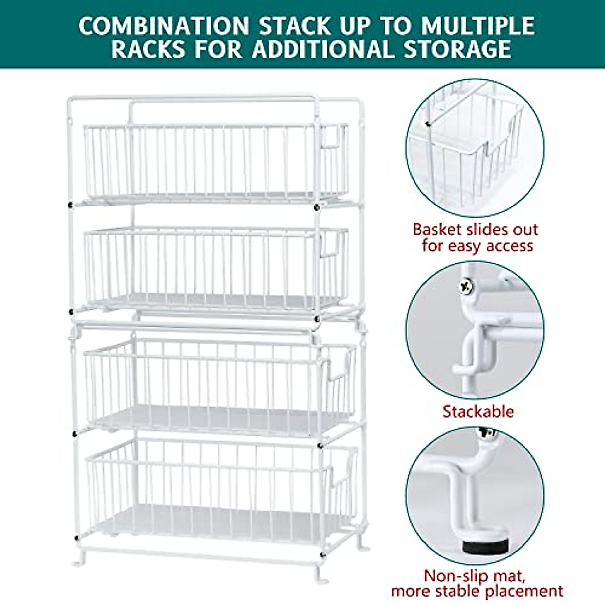 SUFAUY 2 Pack Stackable 2-Tier Under Sink Cabinet Organizer with Sliding Drawer for Pantry Organization or Kitchen Storage, White