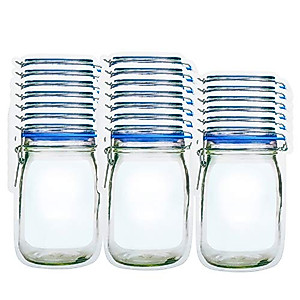 laffeya Candy Snacks Bag, Mason Jar Bags, 20 pack 1000ml 9.6x6.6inch Reusable Bags, Reusable Zip Bags Food Snack Storage Bag, Leakproof Snacks Zipper Sealed Display Bags