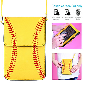 Small Travel Purse Pouch Bag - Crossbody Strap Wallet Smartphone Touchscreen Case Ball Sports Game, Animal, American Flag (Sports - Baseball)