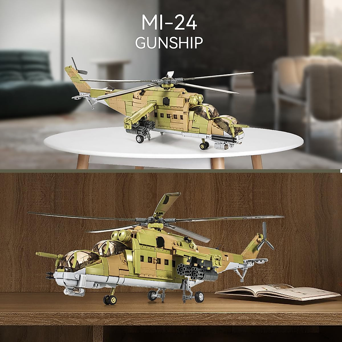 DAHONPA MI-24S Helicopter Medium Utility Military Army Airplane Building Bricks Set, 850+ Pieces Air-Force Build Blocks Toy, Gift for Kid and Adult