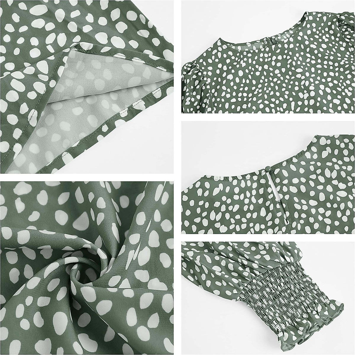 Teurkia Women's Casual Crewneck Tops 3/4 Sleeve Blouses Loose T Shirts Army Green