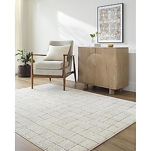 Livabliss x Our PNW Home Cascade Minimalist Grid Area Rug, 7'10" x 10', Grid Ivory/Taupe