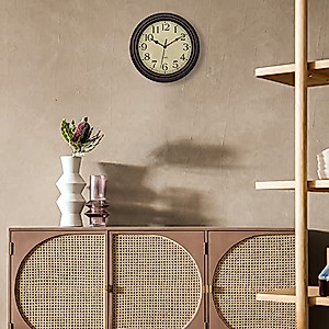 Foxtop Retro Silent Non-Ticking Round Classic Clock Quartz Decorative Battery Operated Wall Clock for Living Room Kitchen Home Office 12 inch (Bronze)