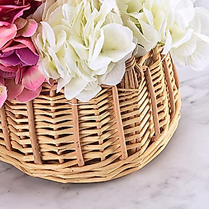 Wicker Rattan Flower Basket, Wedding Flower Girl Baskets, Willow Handwoven Basket with Handles and Plastic Insert, Woven Eggs Candy Basket for Garden Decor, Pink, L (210209HT07-4-10031-1949296911)