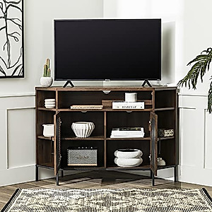 Walker Edison Modern Metal Mesh and Wood Corner TV Stand for TV's up to 55", 48 Inch, Dark Walnut