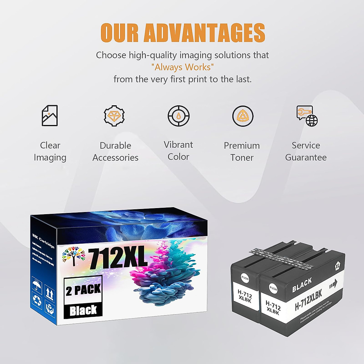 2 Black 712XL Ink Cartridges Replacement for HP 712 712XL Ink Cartridge Compatible for DesignJet T650 T630 T230 T210 Printers