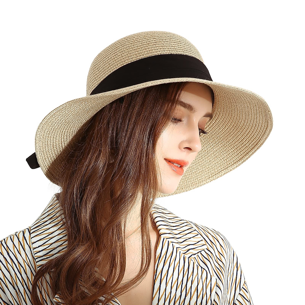SOMALER Womens Straw Sun Hats Wide Brim Foldable Beach Hats UV UPF 50+ Summer Sun Travel Hat for Women