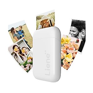 Liene 2x3” Photo Printer, Mini Photo Printer w/ 5 Zink Adhesive Photo Paper, Bluetooth 5.0, Compatible w/iOS & Android, Portable Color Mono Instant Photo Printer for iPhone, Smartphone, Pearl White