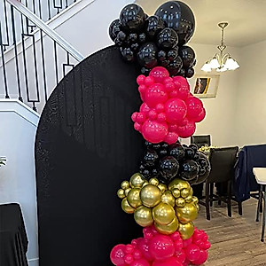 Hot Pink and Black Balloon Arch Kit, Hot Pink Black Balloon Garland Kit, Rose Red Black Latex Balloons Different Sizes for Women's Birthday Decorations Wedding Baby Shower Engagement Party Supplies