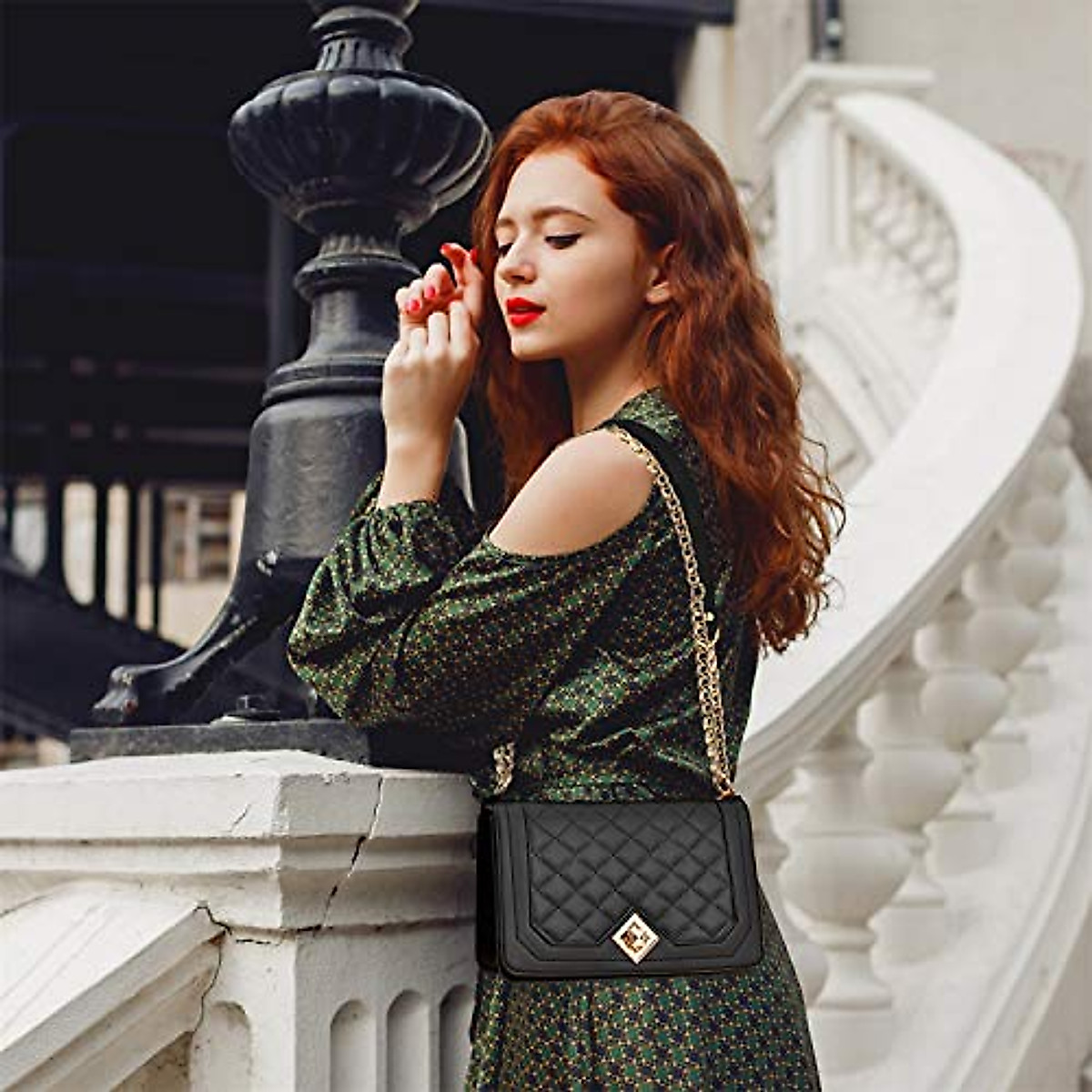 Travistar Crossbody Bags for Women Small Handbags PU Leather Shoulder Bag Ladies Quilted Purse Evening Bag Fashion Clutch Satchels Sling Bag with Gold Chain Strap, Green