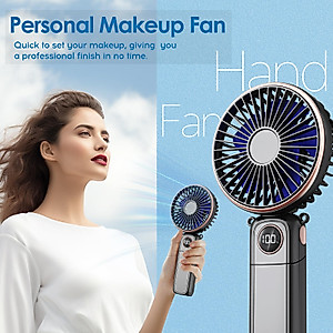 Portable Handheld Fan,5200mAh Personal Fan with LED Display,3-in-1 180° Foldable Mini Fan with 6 Speed,Desk Fan Rechargeable Hand Held Fan for Lash,Small Fan for Travel Office Women Girls (Black)