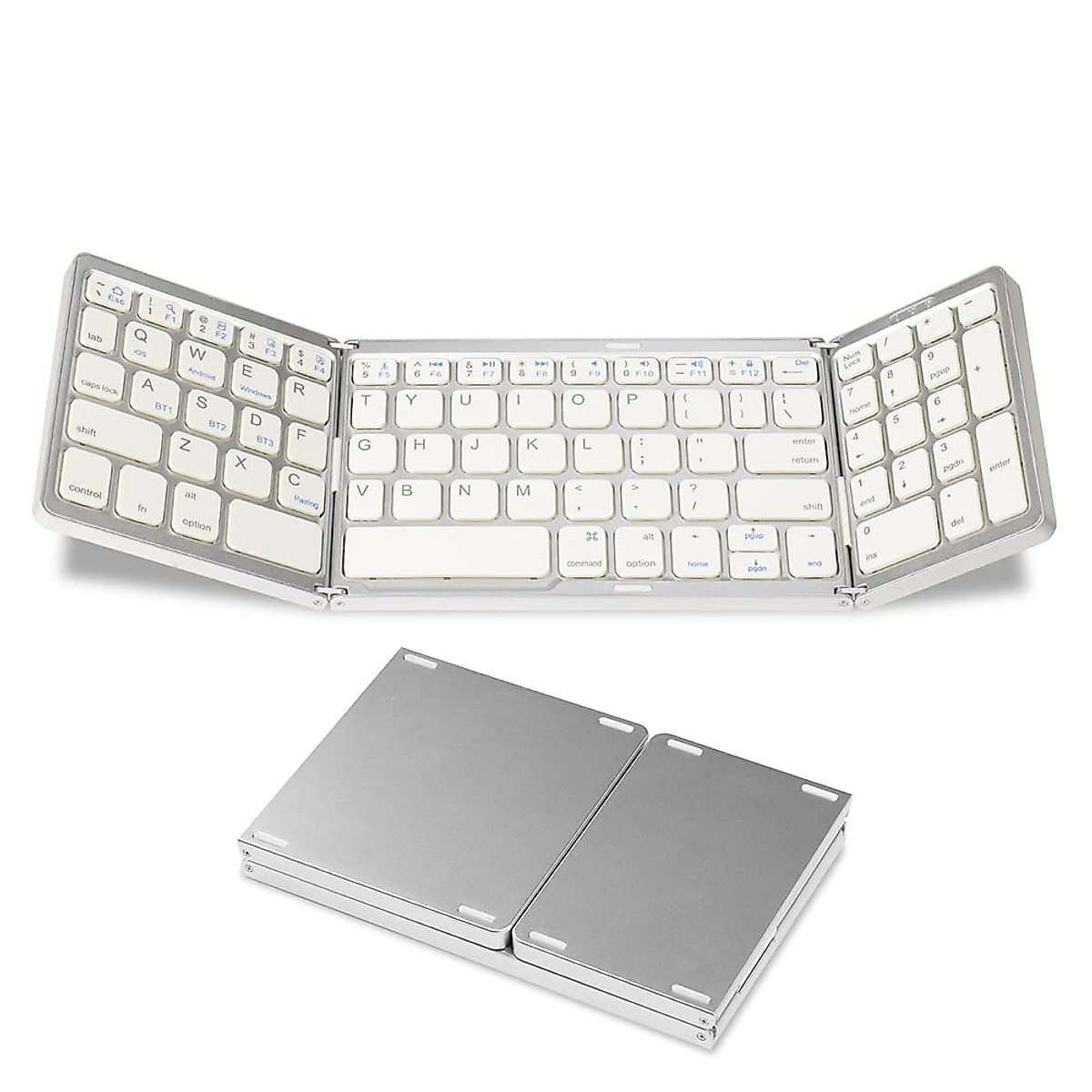 BRIMFORD Foldable Bluetooth Keyboard, Foldable Wireless Portable Keyboard with Numeric Keypad, USB-C Rechargeable Travel Keyboard for Laptop,Tablet,iPad,Smartphone(Silver)