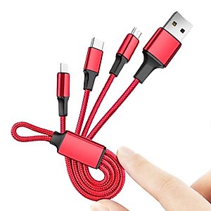3-in-1 Multi Phone Charger Cable (0.6FT), Short Charging Cords with USB Type C, Micro USB for Simultaneous Charge, Portable Cord Compatible with Android & Apple Devices, iPhone 16/15, Samsung, iPad