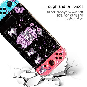 PERFECTSIGHT Glitter Little Devil Rabbit Protective Case for Nintendo Switch 6.2 inch, Cute Bling Clear Soft TPU Slim Cover, Kawaii Dockable Case for NS Console and Joy-Con Controller - Anti-Scratch