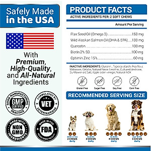 Omega 3 Fish Oil for Dogs - 170 Chews - Skin and Coat Supplement - Omega 3 for Dogs - Dry & Itchy Skin Relief Treatment - Allergy Support Dog Anti Shedding Treats - Salmon - EPA & DHA - Chicken Flavor