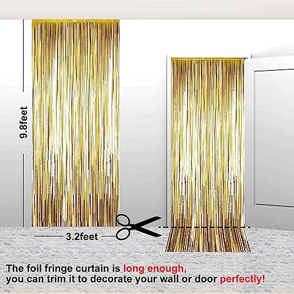 2 Pack 3.2 ft x 9.8 ft Champagne Gold Gold Tinsel Curtain Party Backdrop Decorations, Metallic Foil Fringe Backdrop Door for Birthday Graduation Wedding Party Streamers Photo Backdrop.