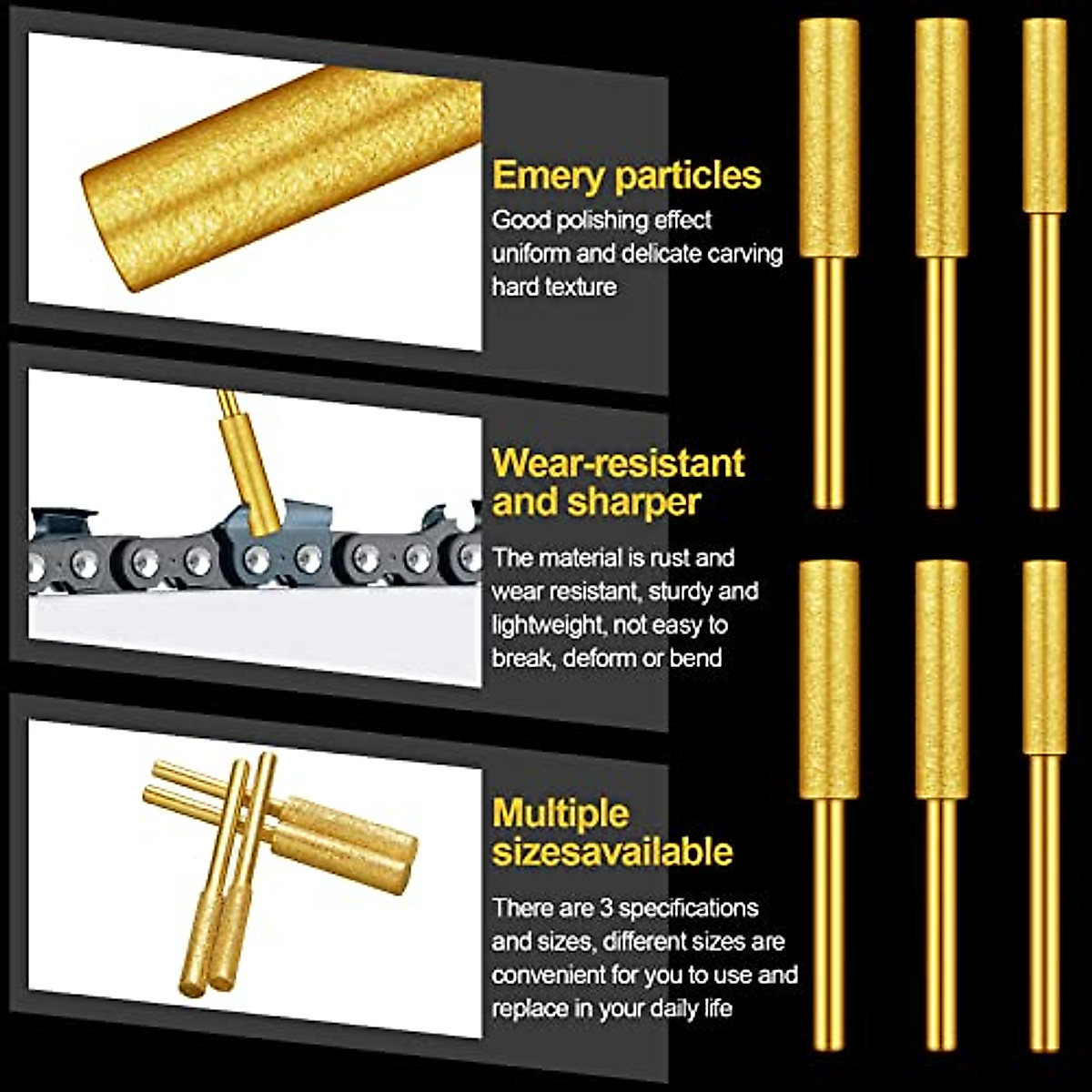 30 Pcs Diamond Chainsaw Sharpener Stones Bits High Hardness Chainsaw Sharpening Titanium Plated Wheels Grinding Tool for Electric Gold Chain Saw Jewelry Stone (5/32 inch, 3/16 inch, 7/32 inch)