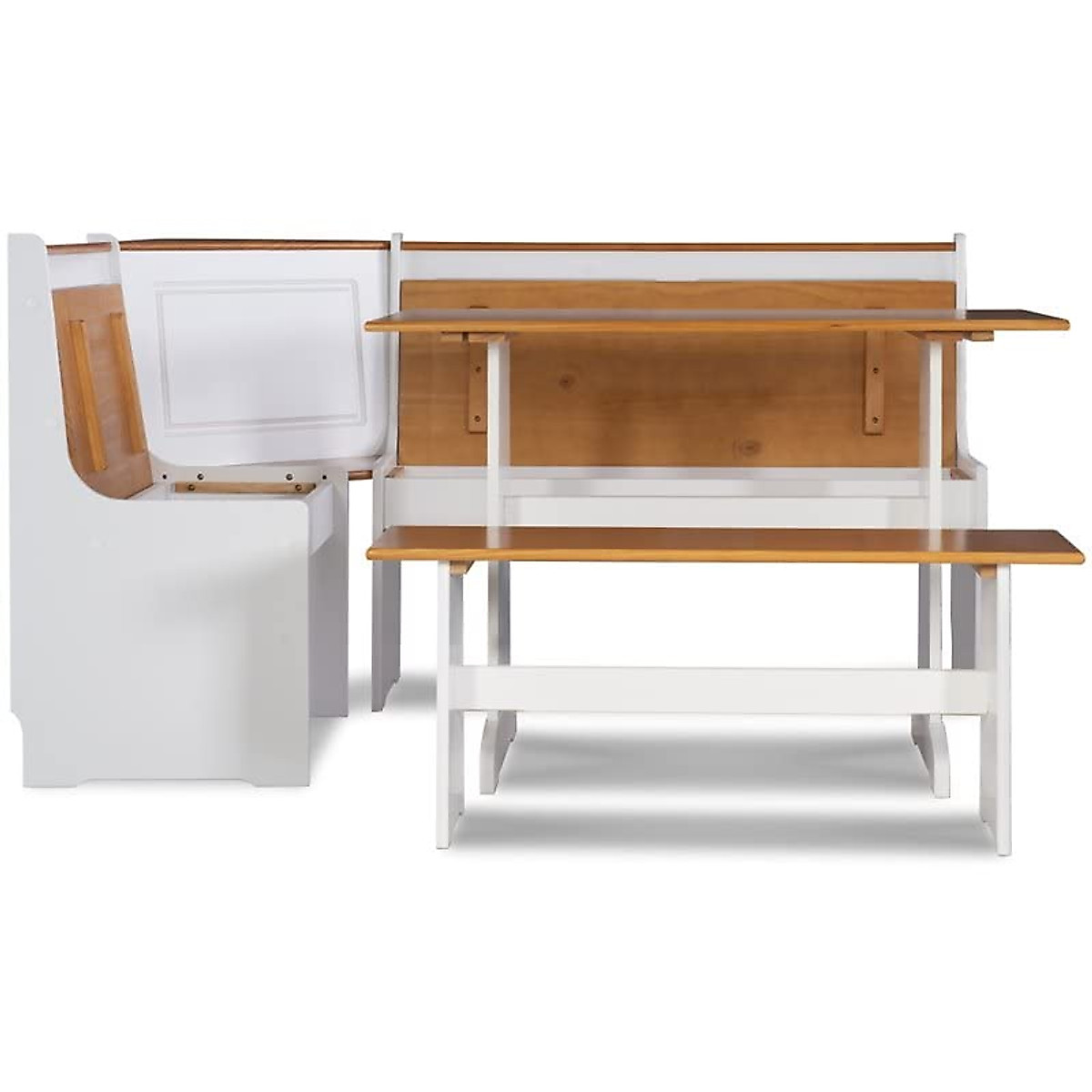 Riverbay Furniture Indoor 3 Piece Kitchen Corner Nook Table Booth Bench Breakfast Dining Set in White