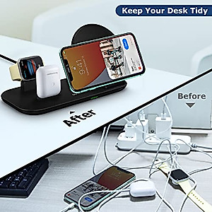DDUAN Wireless Charger, 3 in 1 Qi Fast Charging Station Dock Compatible for Apple Watch, AirPods Pro/1/2, Charging Stand for iPhone 14/13/12/11/Pro/Max/XR/XS/XS Max/X/8/Samsung(18W Adapter Included)