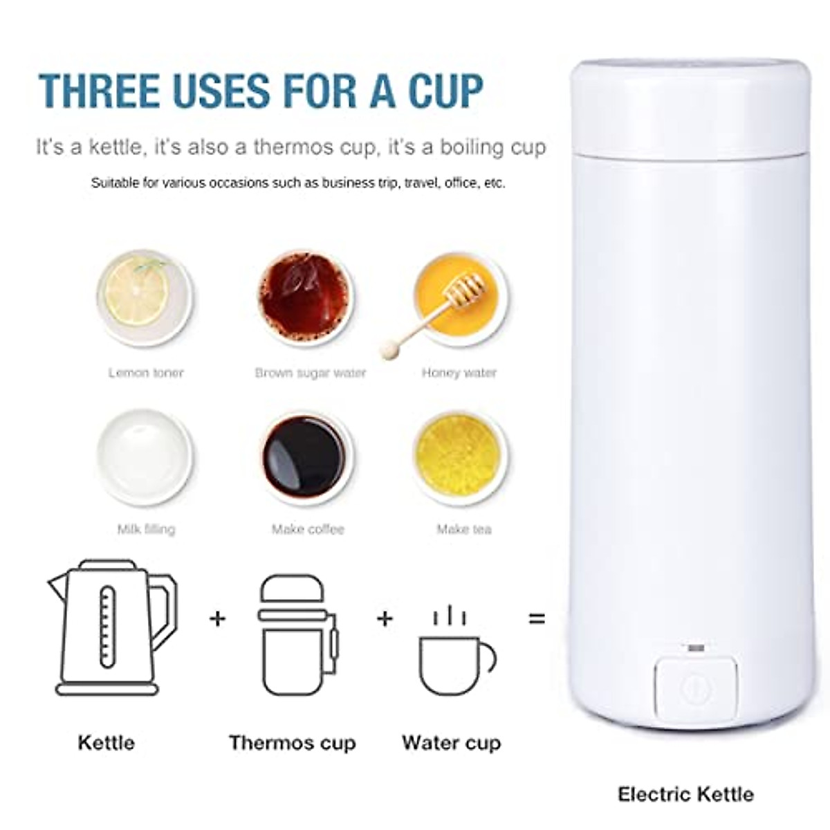 Portable Travel Electric Kettle Mini Thermos Fast Boil Teapot Heating Cup Stainless Steel Metal Bottle