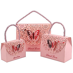 Driew Butterflies Purse Party Favor bags, 20 Pack Baby Shower Candy Gift Chocolate Favor Box Set with Handle for Wedding Decorative, Anniversary, Birthday Parties, Bridal Showers - Pink, 3.5"x1.6"x2.8"