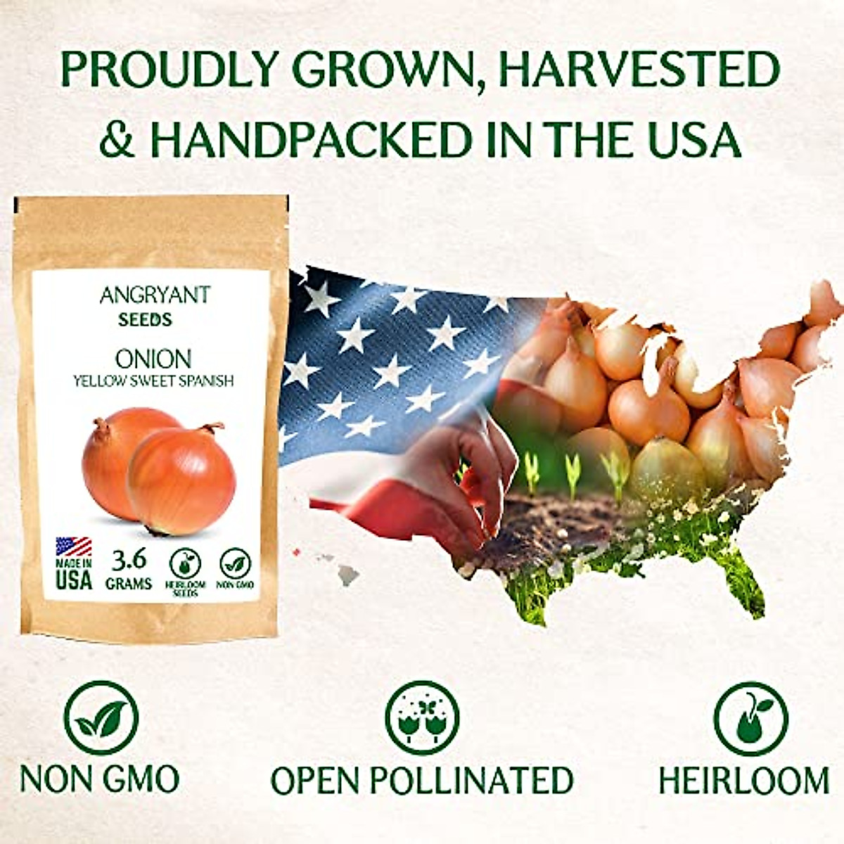 Yellow Sweet Spanish Onion Seeds for Planting Indoors and Outdoors - 1600+ Non GMO Seeds Per Packet - 100% USA Grown - Heirloom Seeds for Home Vegetable Garden