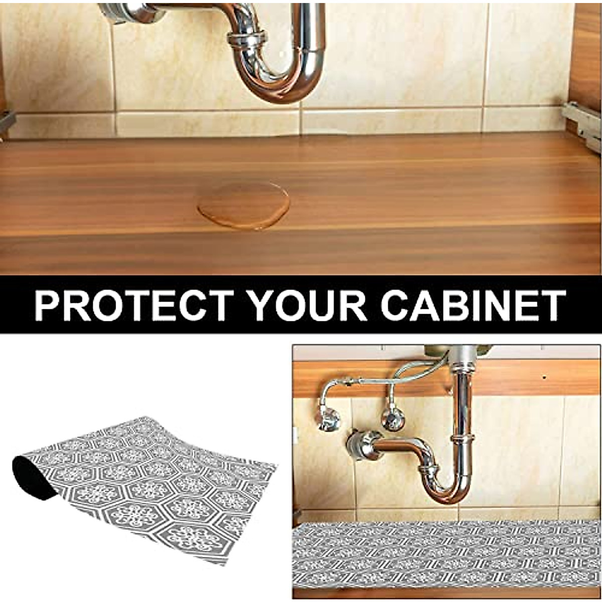 SFSGQZTZ Under The Sink Mat, 24 X 36 in, Durable & Waterproof Premium Mats to Protect Kitchen & Bathroom Cabinets, Absorbent & Easy to Clean Shelf Liner, Grey