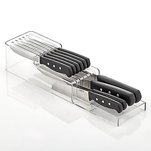 mDesign 2-Tier Plastic In-Drawer Knife Block - Storage and Organizer for Knives - Holds Up To 12 Knives - For Kitchen Drawers - Clear