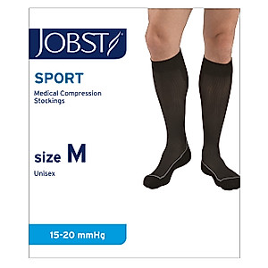 JOBST Unisex Sport Knee High 15-20 mmHg Compression Socks, 1pcs, Black/Cool Black, Medium