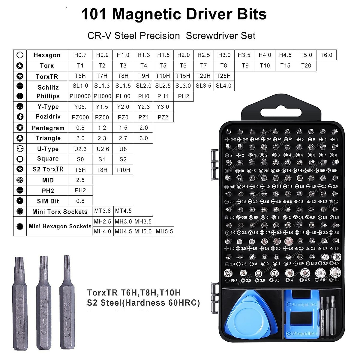 HPFIX Precision Screwdriver Sets 124-Piece Computer Tool Kit with 101 Bits Magnetic, Electronics Repair Tool Kit for iPhone, MacBook, Laptop, PC, Tablet, PS4, Xbox, Nintendo, Game Console