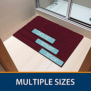 Smiry Luxury Chenille Bathroom Rugs 36x24, Extra Soft and Absorbent Shaggy Bath Mat, Machine Washable, Non-Slip Plush Carpet Runner for Tub, Shower, and Floor, Home Decor Accessories, Burgundy