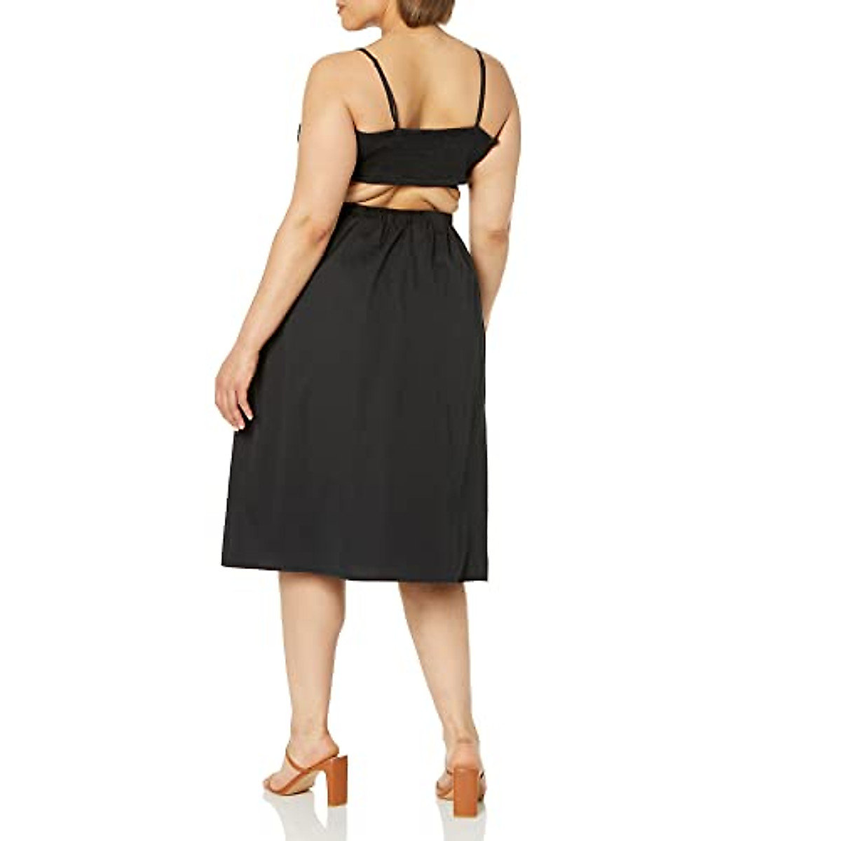 The Drop Women's Makenna Strappy Cross Front Smocked Back Midi Dress, Black, M