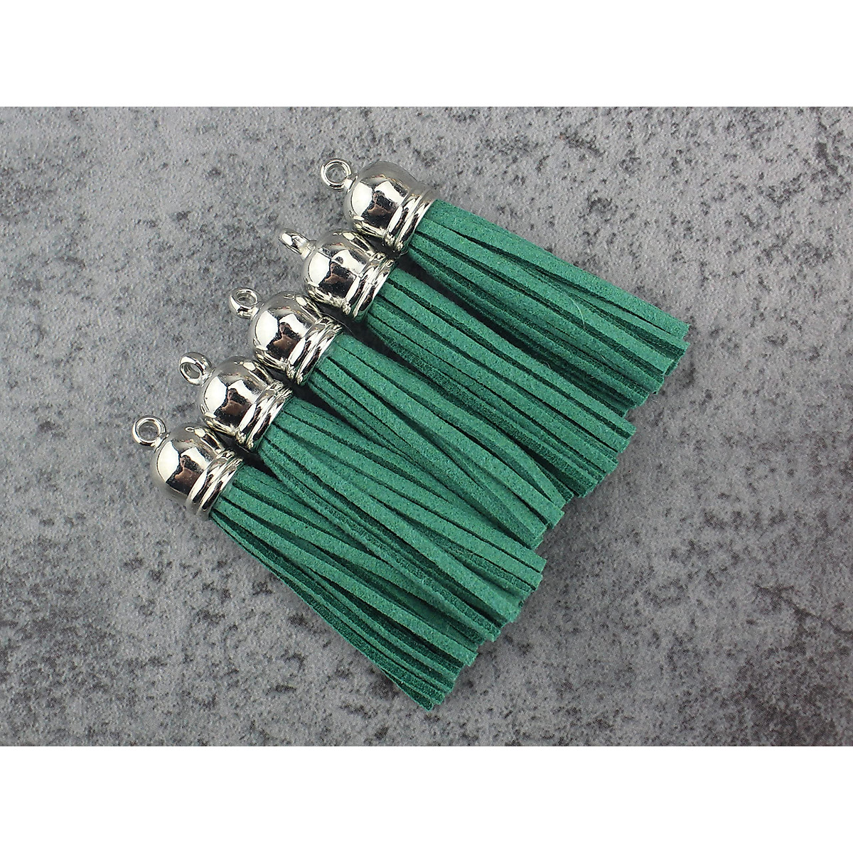 30 Silver CCB 2-1/4 Inch Faux Suede Tassel Charm Keychain Cellphone Straps Z58 (Green Tassel)