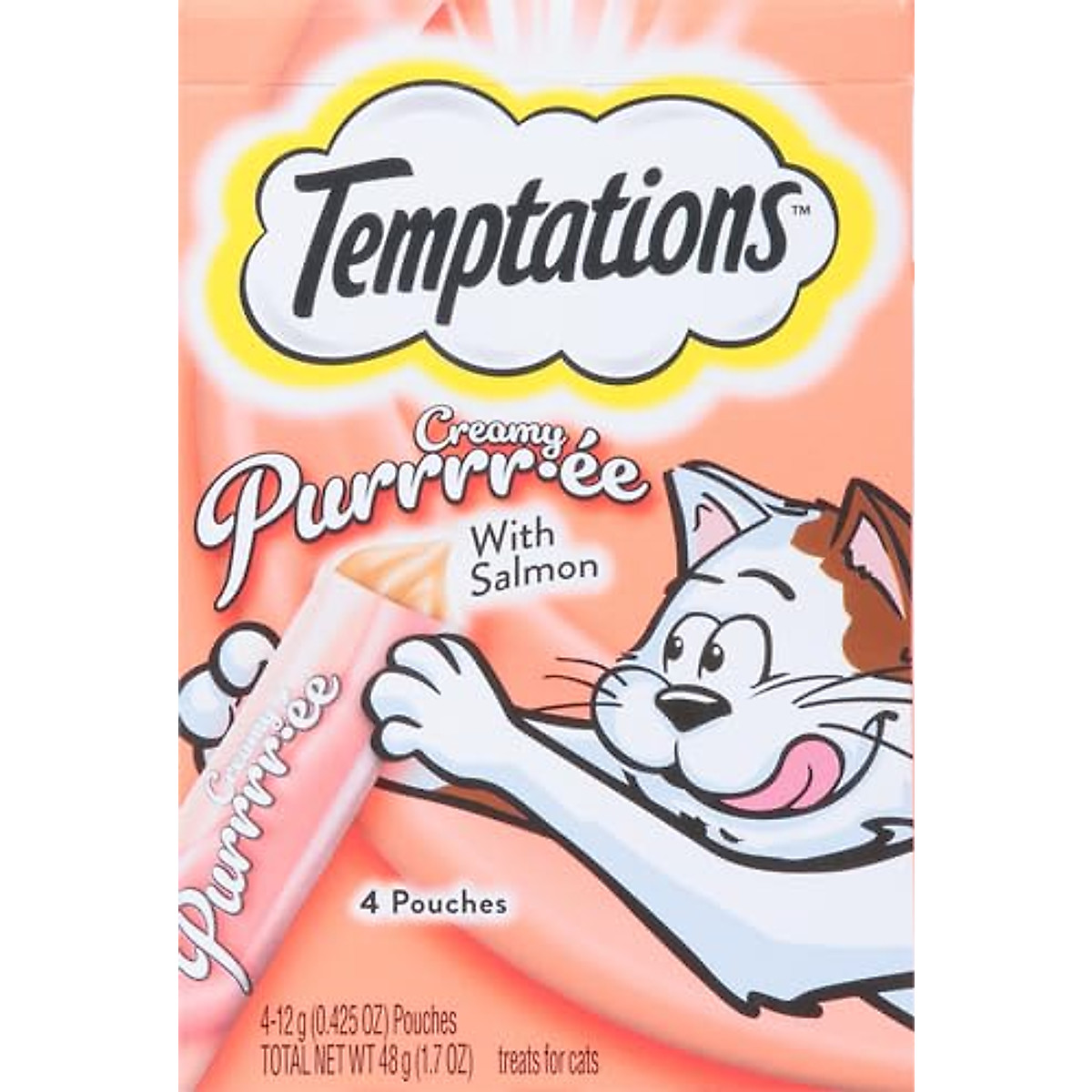Temptations Creamy Puree with Salmon Lickable, Squeezable Cat Treats, 0.42oz Pouches, 4 Count (Pack of 11)