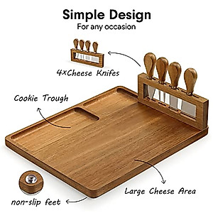 Easoger Acacia Cheese Board and Knife Set - 14” x 11” Large Charcuterie Boards Set, Cheese Tray Platter Servers with Magnetic Knife Holder, Gift for House Warming, Anniversary, Christmas, Thanksgiving